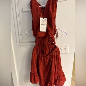 Zara | Dresses | Zara Red Eyelet Dress | Poshmark